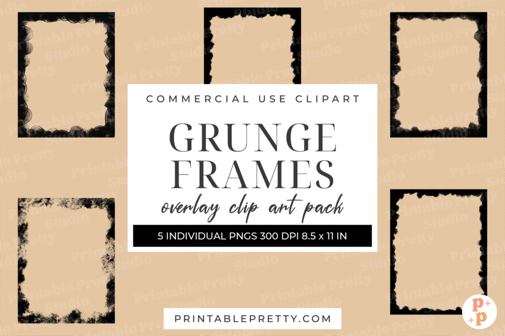 Grunge Frames Free Clip Art – 5 PNG Overlays - Printablepretty.com