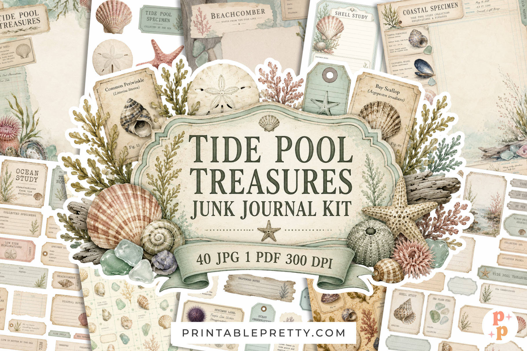Free Tide Pool Treasures Junk Journal Kit: 40 JPG PDF Pages ...
