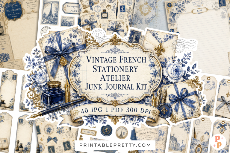 French Stationery Junk Journal Kit: 40 JPG PDF Pages - Printablepretty.com