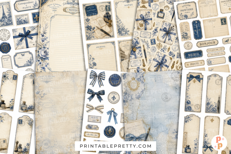 French Stationery Junk Journal Kit: 40 JPG PDF Pages - Printablepretty.com